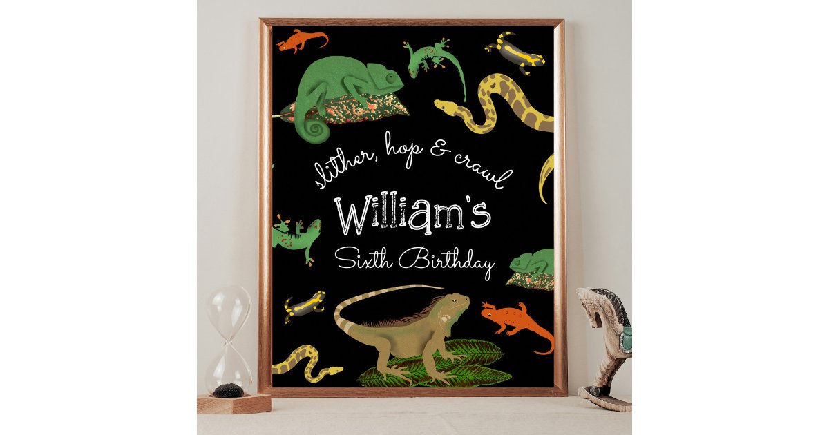 Reptile, Lizards Amphibians Kids Birthday Welcome Poster | Zazzle
