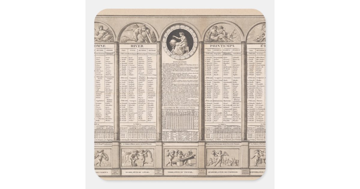 Republican calendar, 1794 square sticker | Zazzle