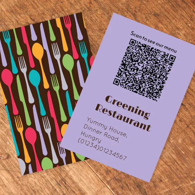 Restaurant cafe eating establishment menu QR code Calling Card | Zazzle