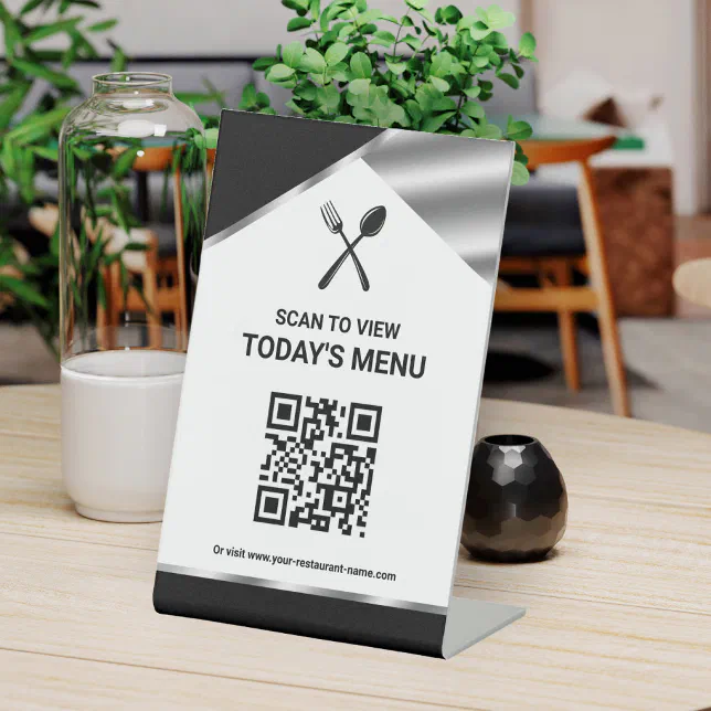 Restaurant Contactless QR Code Black Menu Pedestal Sign | Zazzle