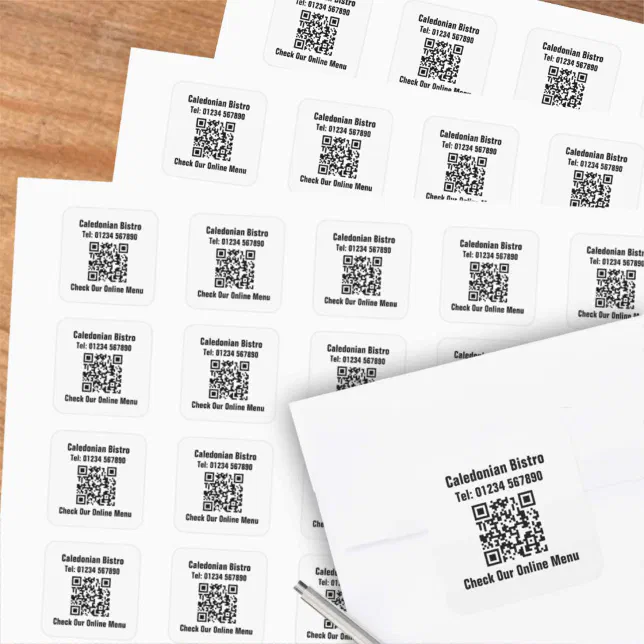 Restaurant Online Menu QR Code Square Sticker | Zazzle