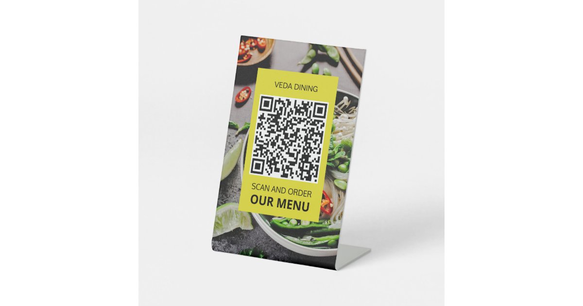 Restaurant Photo Scan Menu Order QR Code Card Pedestal Sign | Zazzle