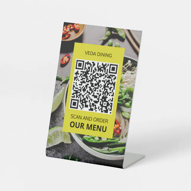Restaurant Photo Scan Menu Order QR Code Card Pedestal Sign | Zazzle