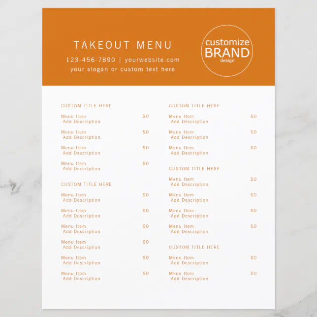 Restaurant Takeout Catering Logo Orange Menu | Zazzle
