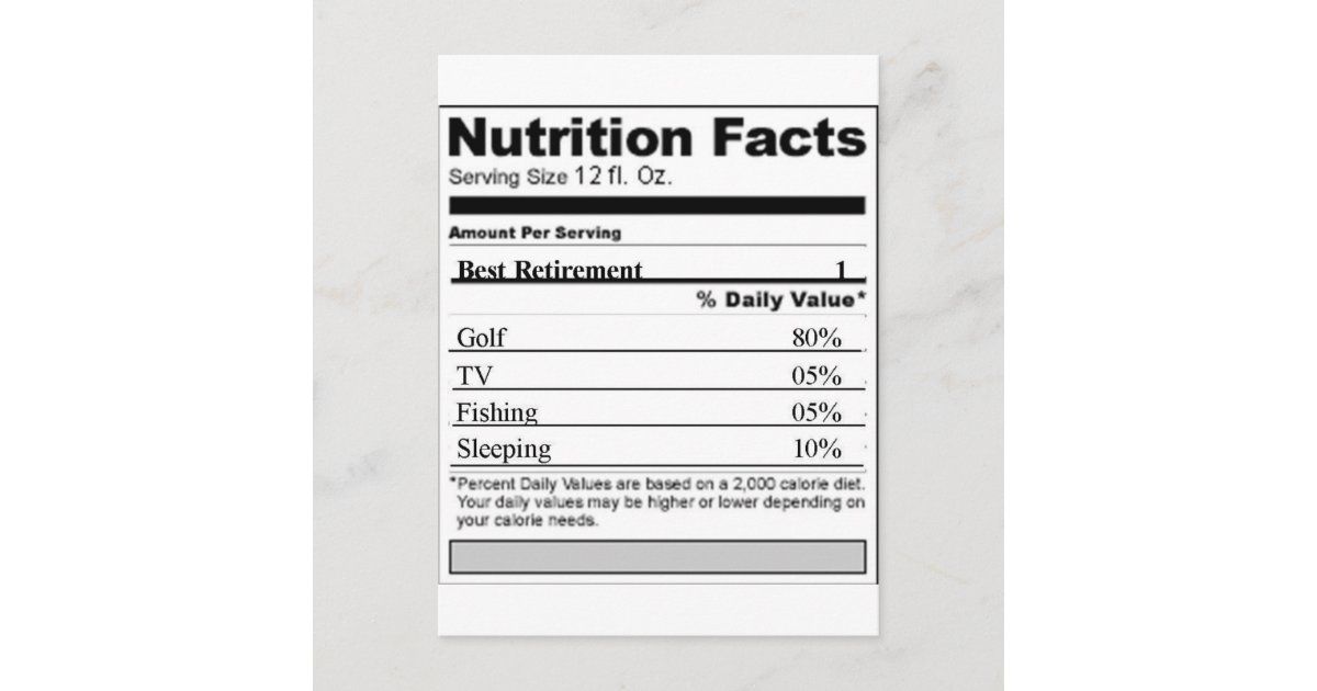 Retirement Funny Nutrition label Postcard | Zazzle