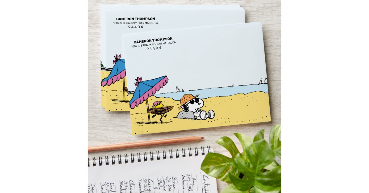 Retirement | Snoopy & Woodstock on the Beach Envelope | Zazzle