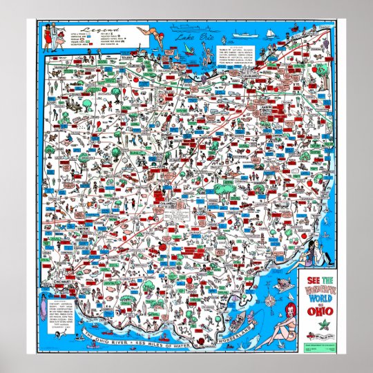 Retro 1966 Ohio cartoon map Poster | Zazzle.co.uk