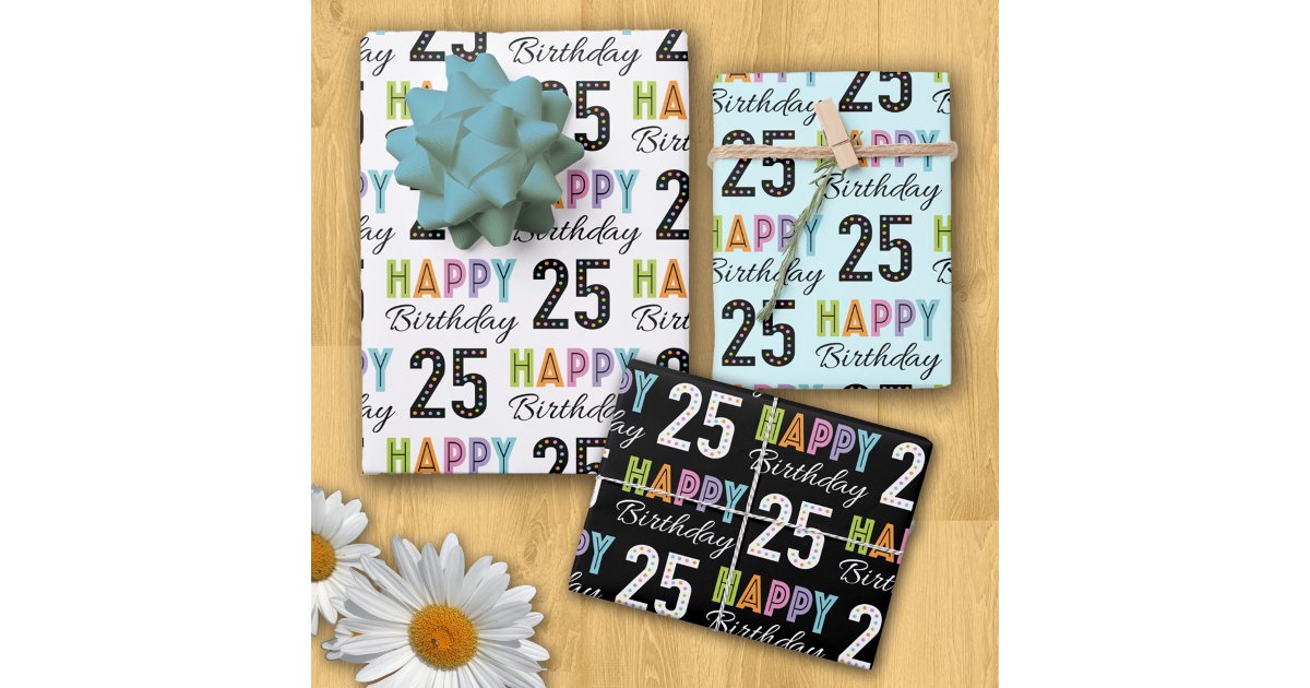 Retro 25th Birthday Wrapping Paper Sheet | Zazzle