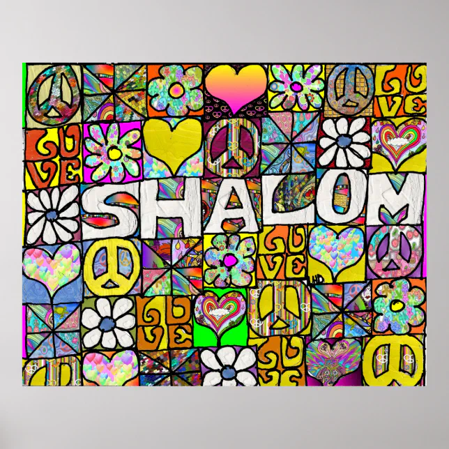 Retro 60s Psychedelic Shalom LOVE Print Poster | Zazzle