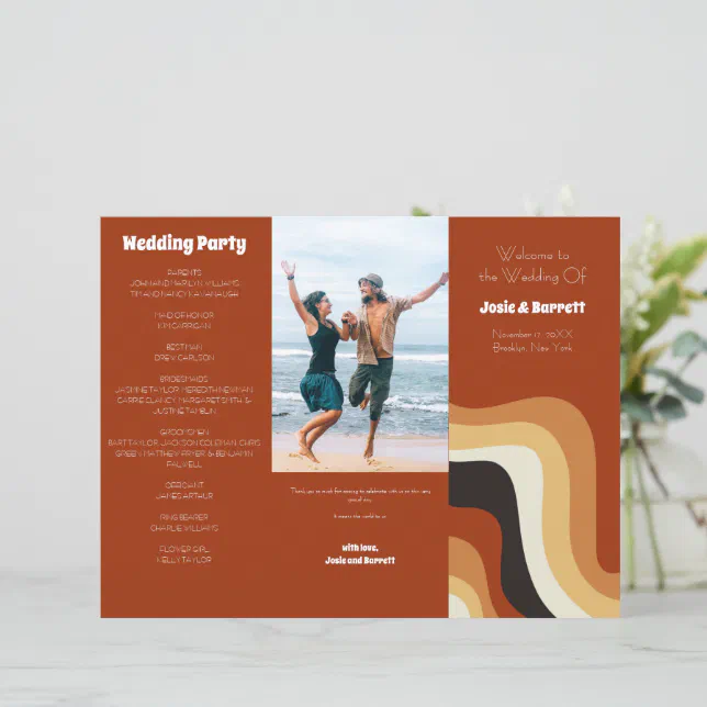 Retro 70s Bohemian Budget Tri-Fold Wedding Program | Zazzle