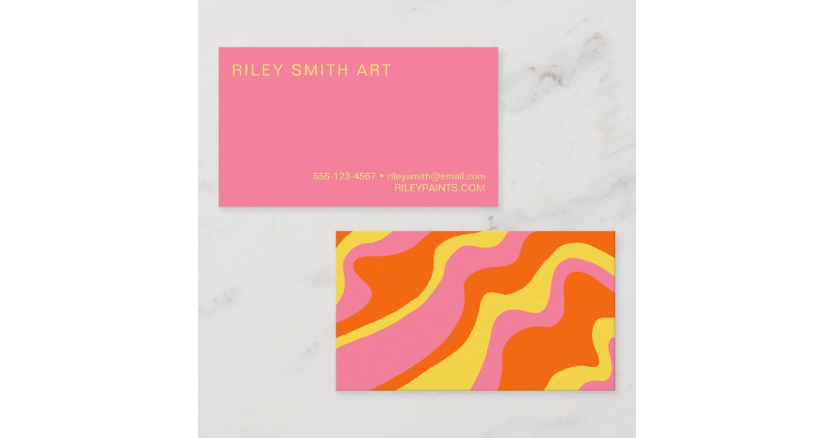 Retro 70s Girly Yellow Pink Colourful Abstract Business Card | Zazzle
