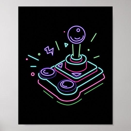 Retro 80s 90s Neon Joystick Poster | Zazzle.co.uk