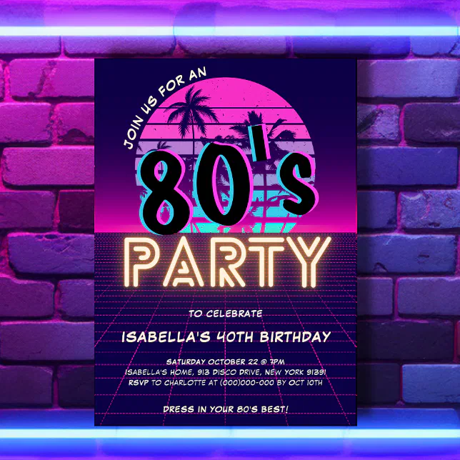 Retro 80's Disco Party Birthday Invitation | Zazzle