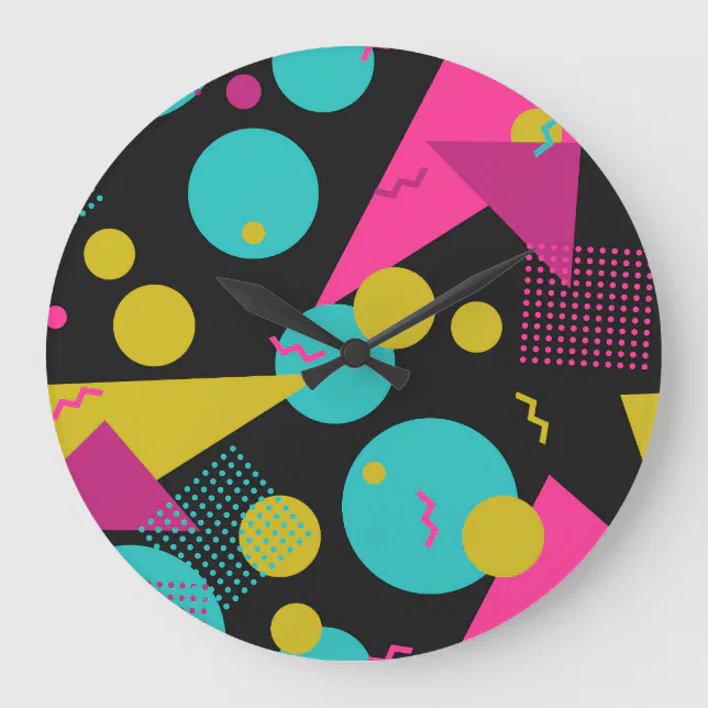 Retro 80s Memphis Geometric Design Large Clock | Zazzle