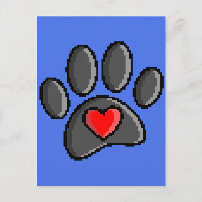 Retro 80s Video Game 8 Bit Pixel Art Dog Paw Print Postcard | Zazzle