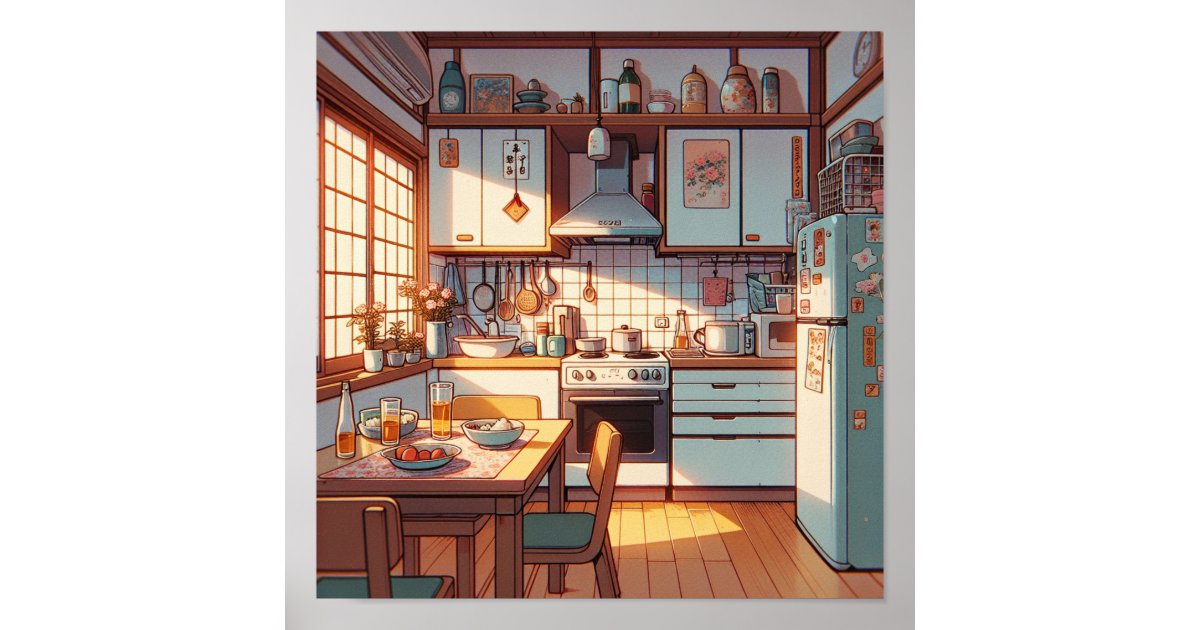 Retro 90s Anime Kitchen Fridge & Table Poster | Zazzle