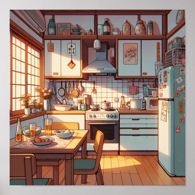 Retro 90s Anime Kitchen Fridge & Table Poster | Zazzle