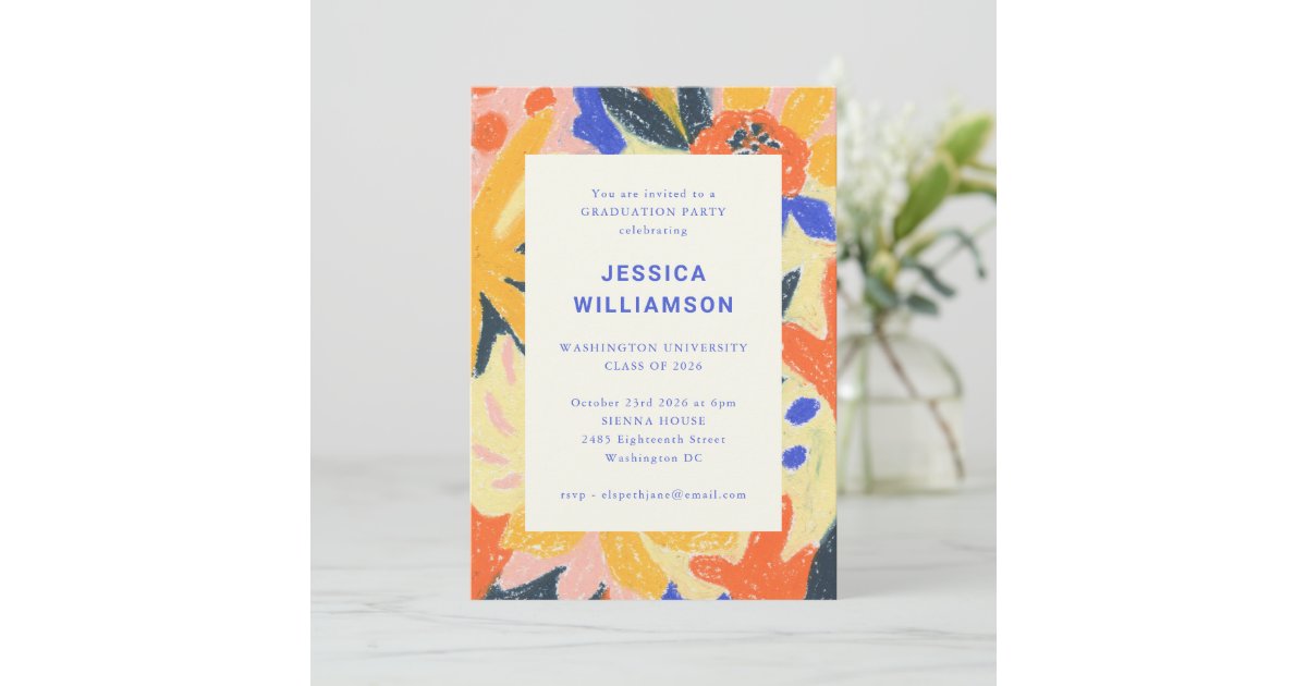 Retro Abstract Botanical Fun Graduation Party Invitation | Zazzle