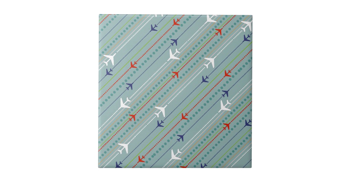 Retro Aeroplane Pattern Ceramic Tile | Zazzle
