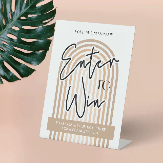 Retro Arch Boho Cream Business Prize Draw Raffle Pedestal Sign | Zazzle