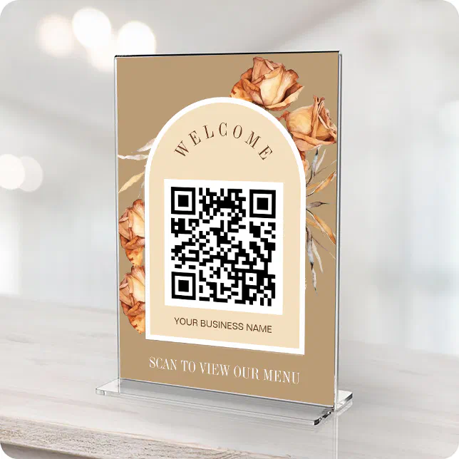 Retro Arch Rose QR Code ScanToView Menu Card | Zazzle