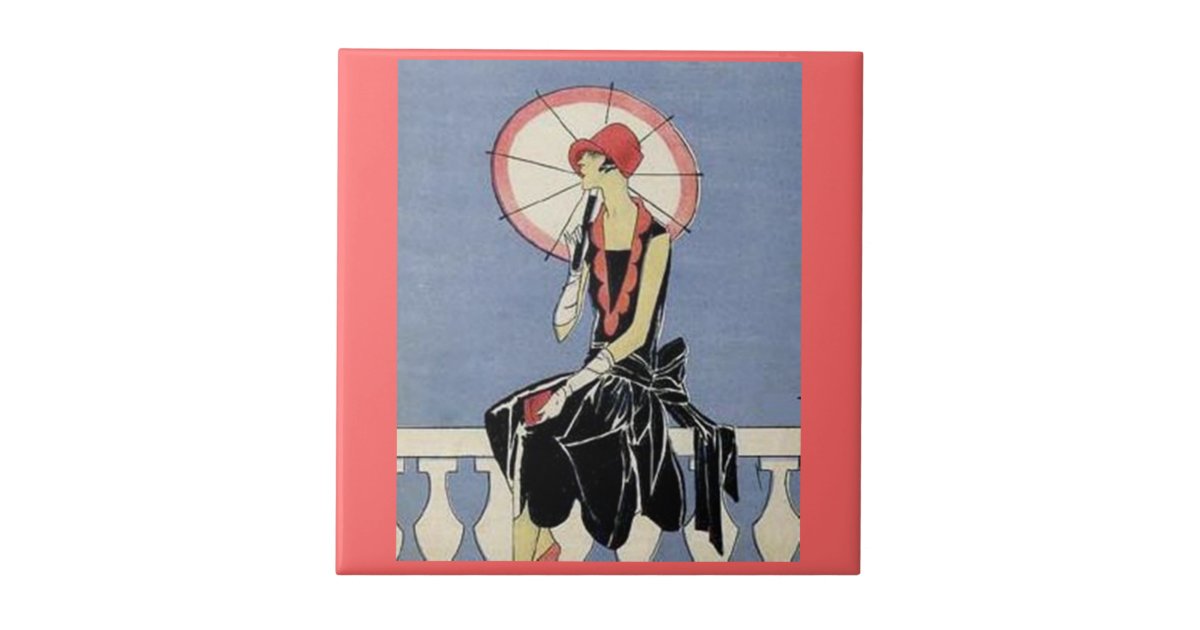 Retro Art Deco Lady Tile | Zazzle
