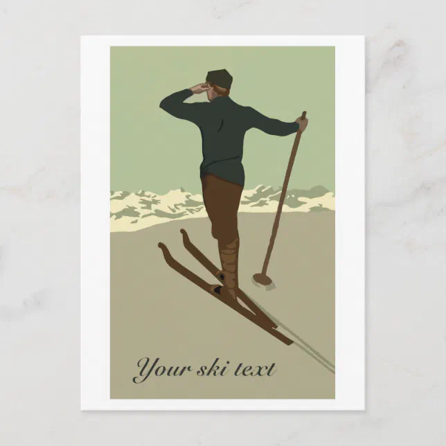 Retro art deco ski travel ad customisable postcard | Zazzle