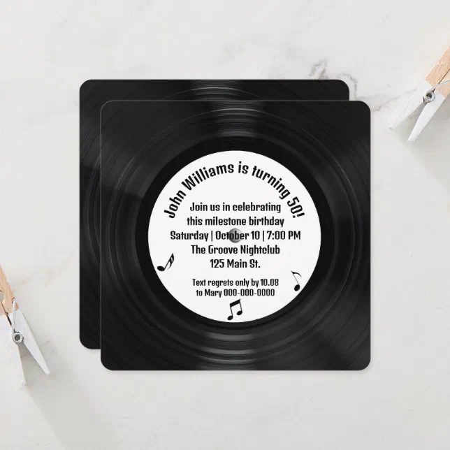 Retro Black Vinyl LP Record 50th Birthday Party Invitation | Zazzle
