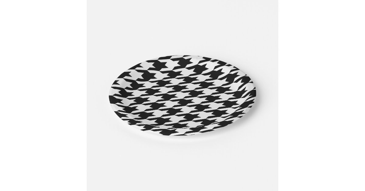 Retro Black White Hounds-tooth weaving pattern Paper Plate | Zazzle