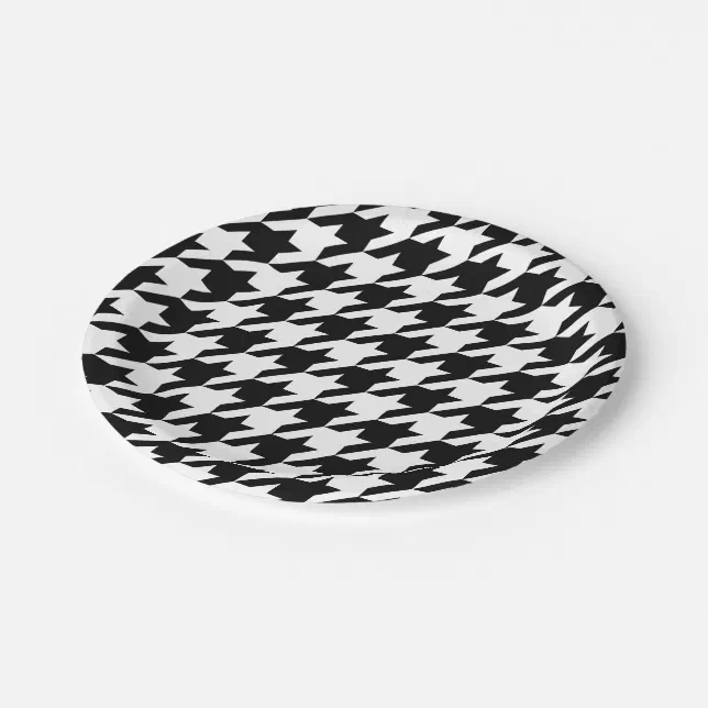 Retro Black White Hounds-tooth weaving pattern Paper Plate | Zazzle
