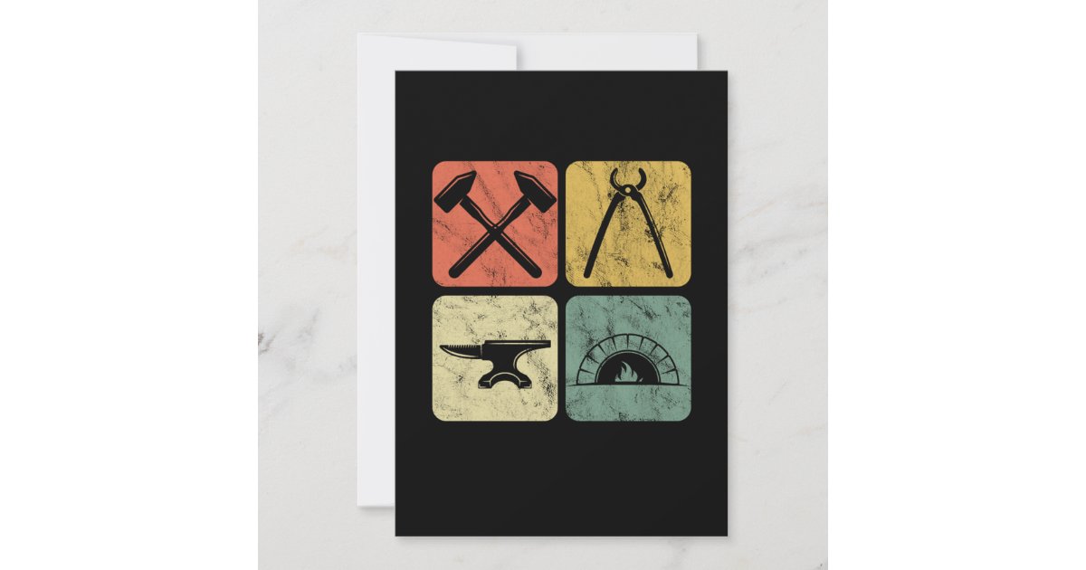 Retro Blacksmith Symbols Anvil Forge Farrier Gift Invitation | Zazzle