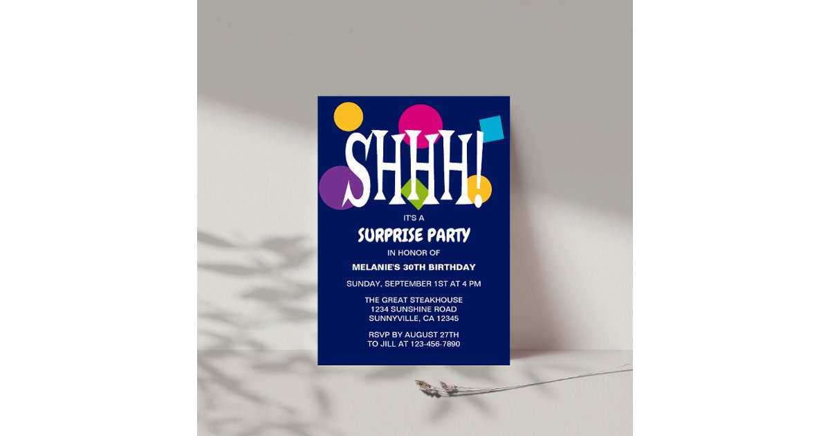 Retro Blue SHHH Surprise Birthday Party Invitation | Zazzle