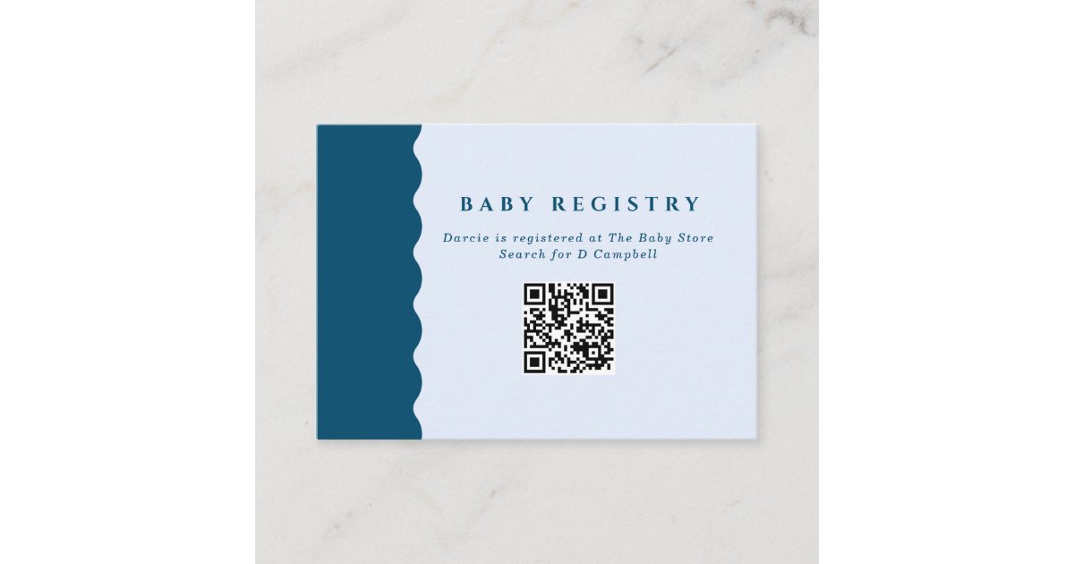 Retro Blue Wavy Baby Registry QR Code Enclosure Card | Zazzle