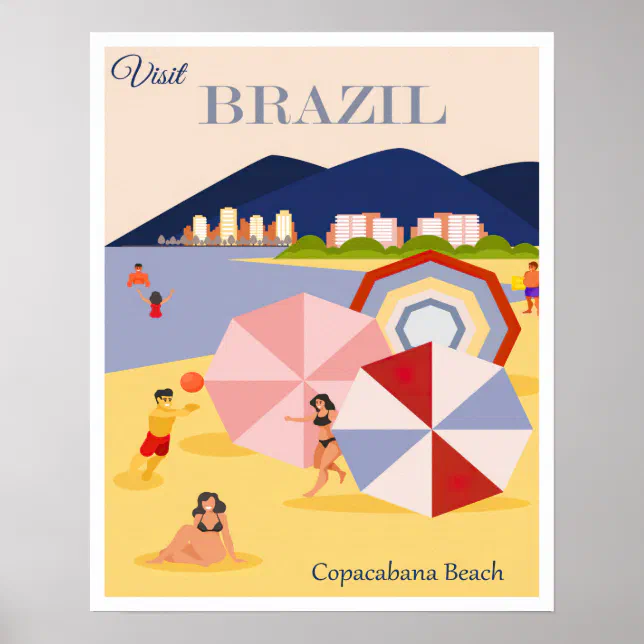 Retro Brazil Copacabana Beach Travel Poster | Zazzle