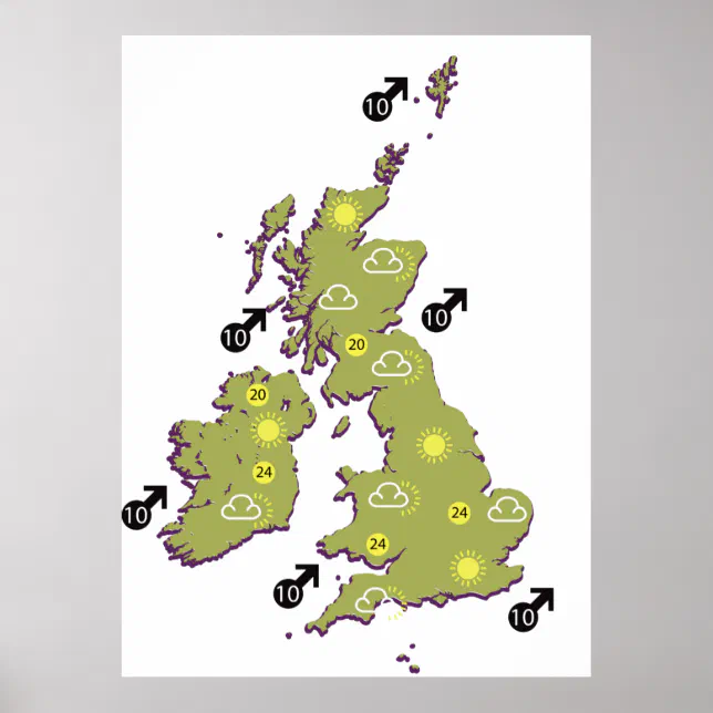 Retro British Isles weather map Poster | Zazzle