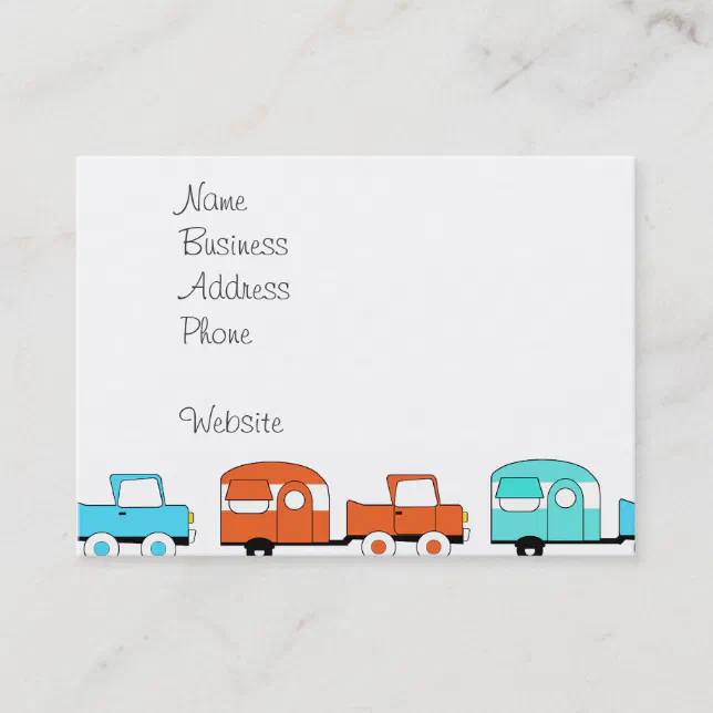 Retro Camping Trailer Turquoise Orange Vintage Car Business Card | Zazzle