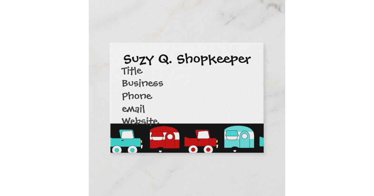 Retro Camping Trailer Turquoise Red Vintage RV Business Card | Zazzle