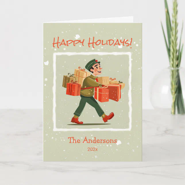 Retro Cartoon Postman Folded Holiday Card | Zazzle