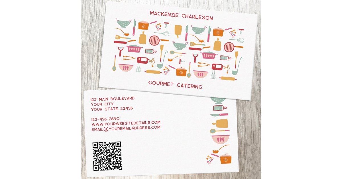 Retro Catering Bakery QR code Business Card | Zazzle