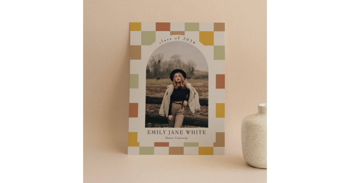 Retro Checkered Arch Timeless Photo Graduation Invitation | Zazzle
