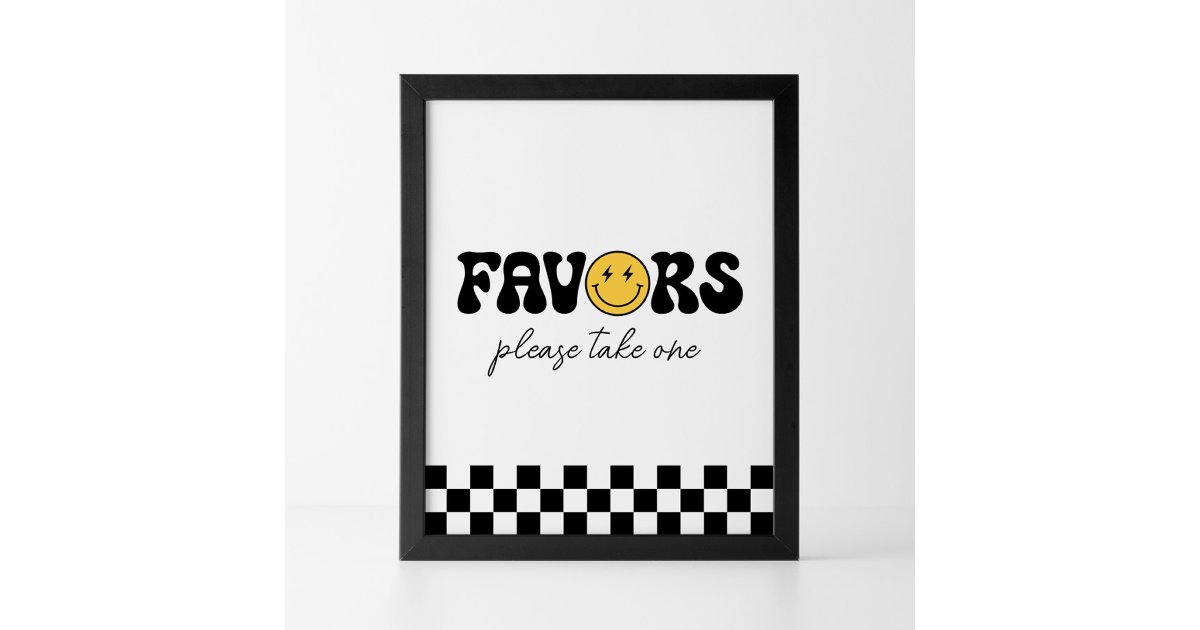 Retro Chequered Happy Face Birthday Favours Sign | Zazzle
