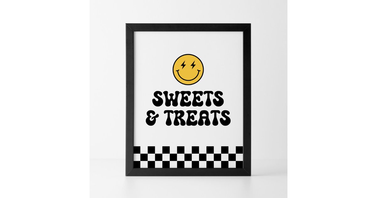 Retro Chequered Happy Face Sweets and Treats Poster | Zazzle