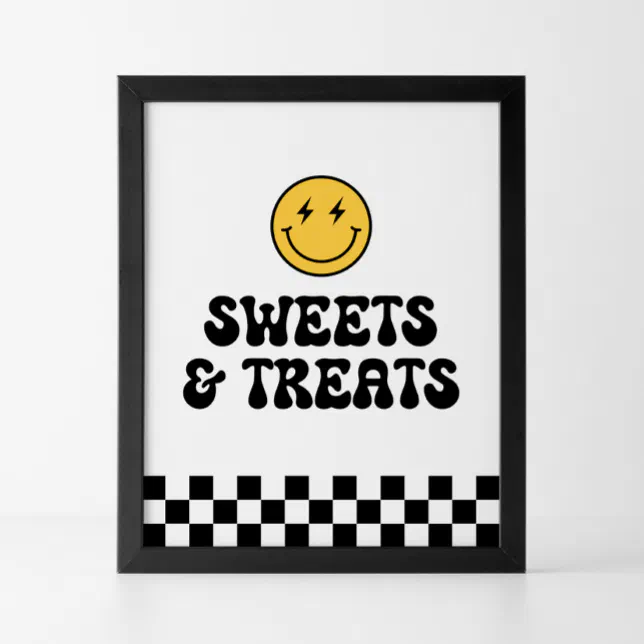 Retro Chequered Happy Face Sweets and Treats Poster | Zazzle