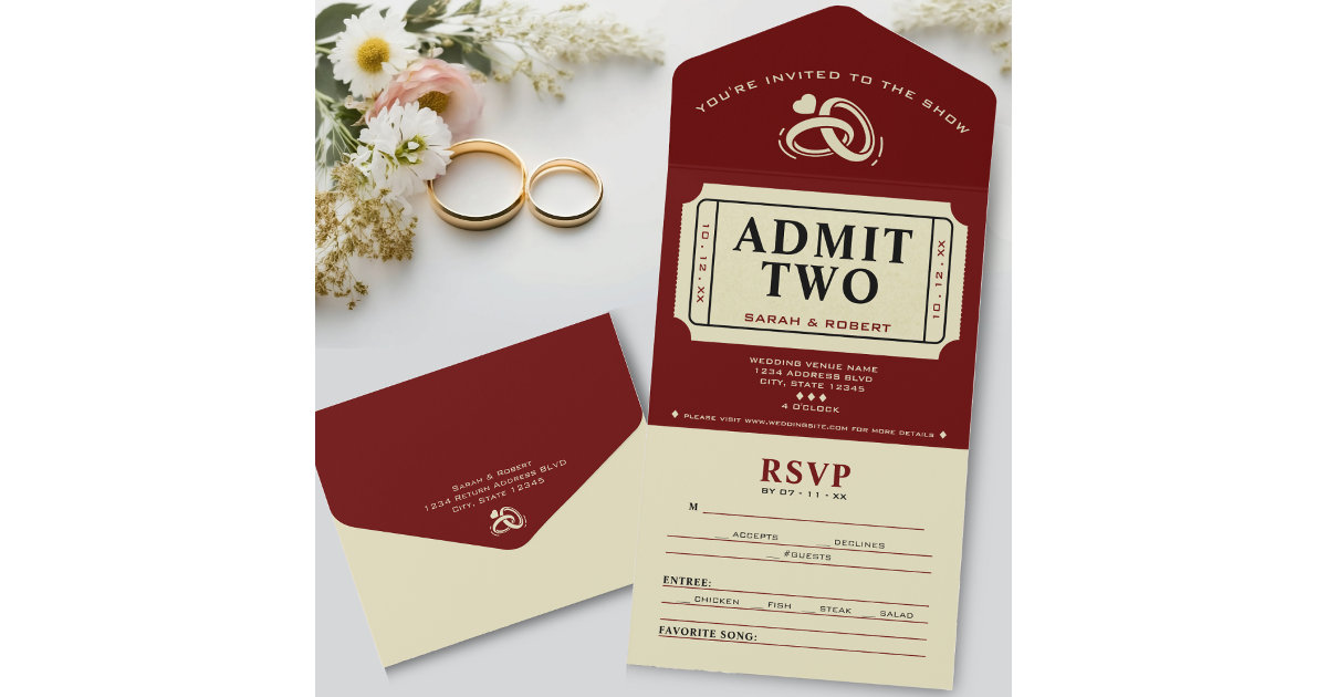 Retro Cinema Theatre Admit Two Ticket Wedding All In One Invitation ...