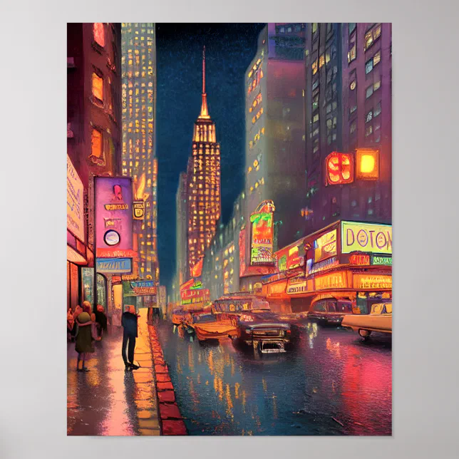 Retro City Street Lights Urban Art Poster | Zazzle