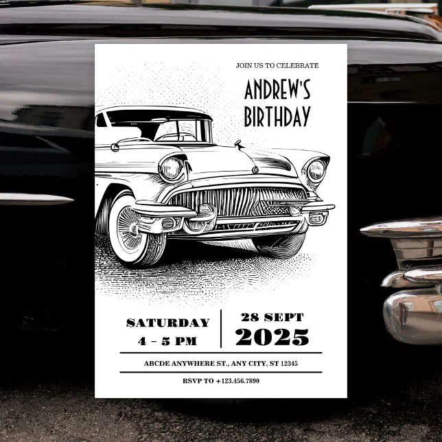 Retro classic Car heritage automotive Invitation | Zazzle