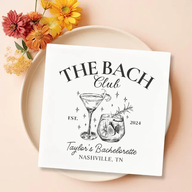 Retro Cocktails The Bach Club Bachelorette Party Napkin | Zazzle