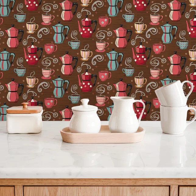 Retro Coffee Pot and Mugs Wallpaper | Zazzle