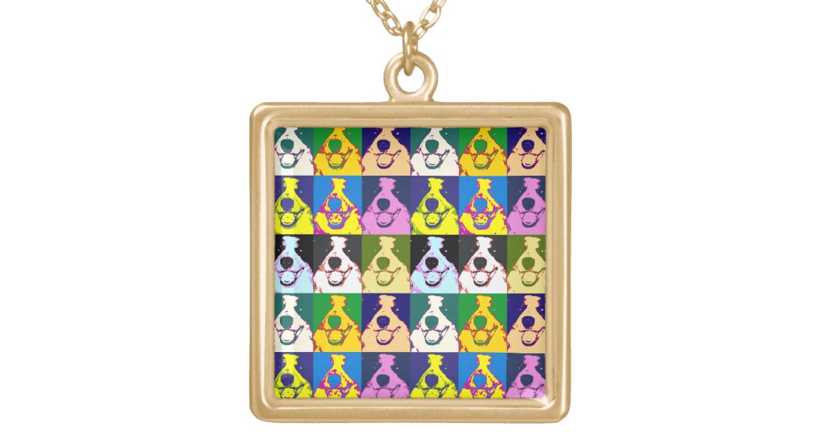 Retro Colourful Border Collie Pop Art Gold Plated Necklace | Zazzle