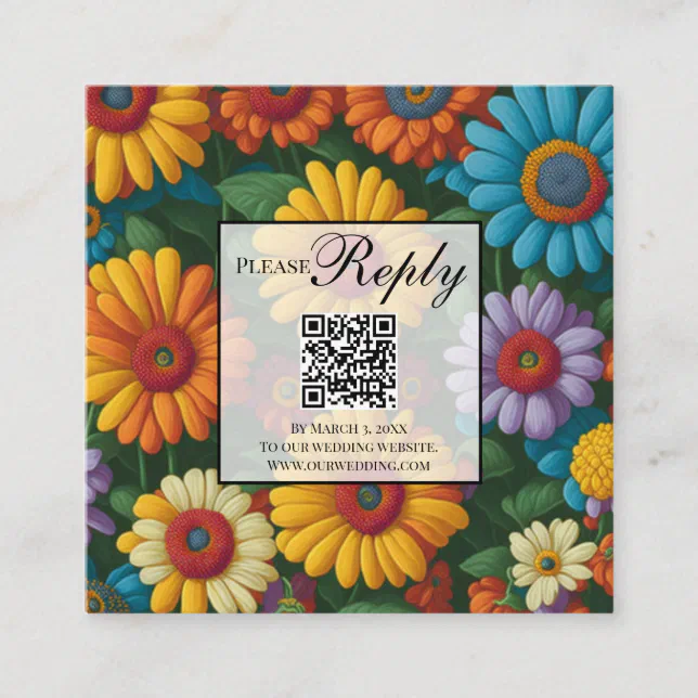 Retro colourful daisies vintage flowers QR code Enclosure Card | Zazzle